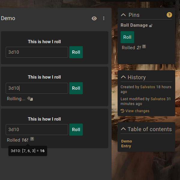 RPG Dice Roller Integration