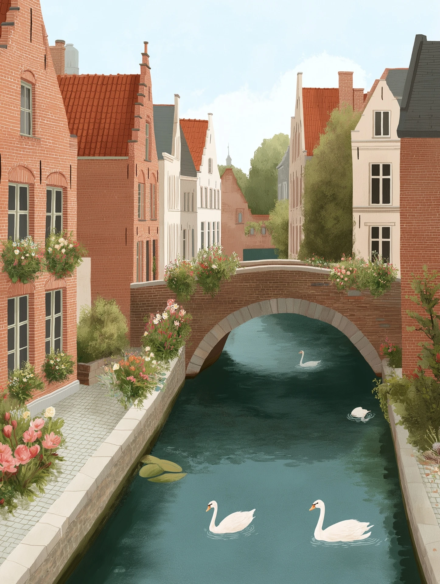 Bruges canal scene in storybook style • Neurascapes